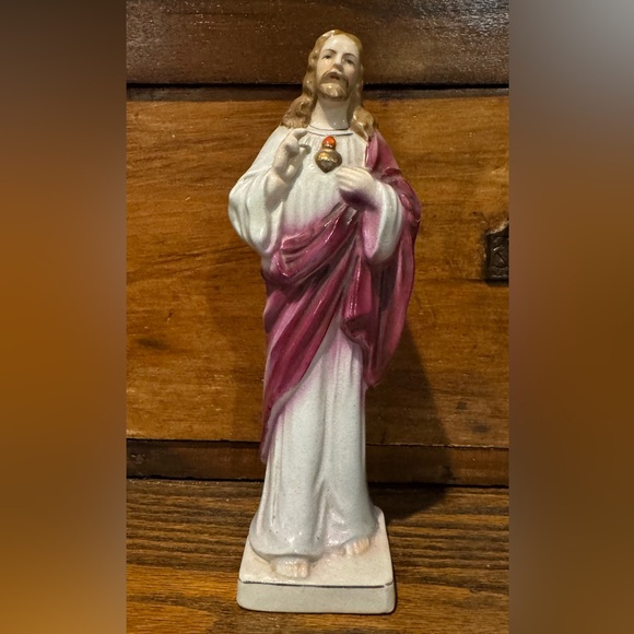 American Vintage | Art | Vintage Glazed Porcelain Sacred Heart Of Jesus ...
